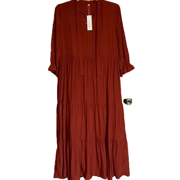 Petal Lush | Dresses | Boutique Tiered Fall Rust Tiered Modest Maxi ...